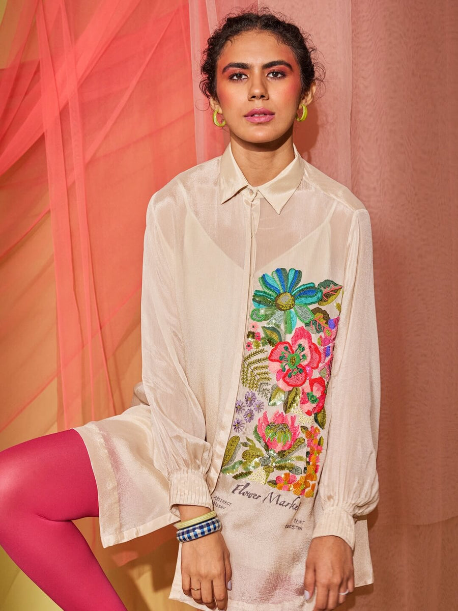 Floral Poster Shirt Tunic (White) – Half Full Store